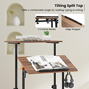 Tangkula Mobile Standing Desk, Height-Adjustable Laptop Podium Cart with Tilting Tabletop & Adjustable Angle, Rolling Stand Up Computer Desk with 2 Hanging Hooks & Lockable Casters for Home Office