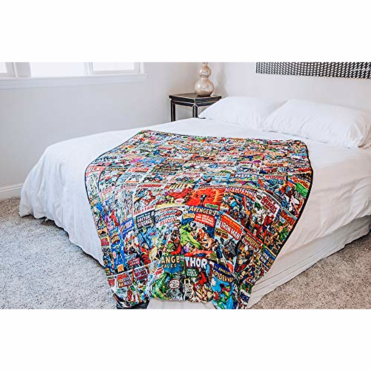 Marvel Comics Oversized Fleece Throw Blanket with Spider-Man, Captain America, Black Panther, More | Superhero Geeky Home Decor | Soft and Cozy Sherpa Blanket | 54 x 72 Inches