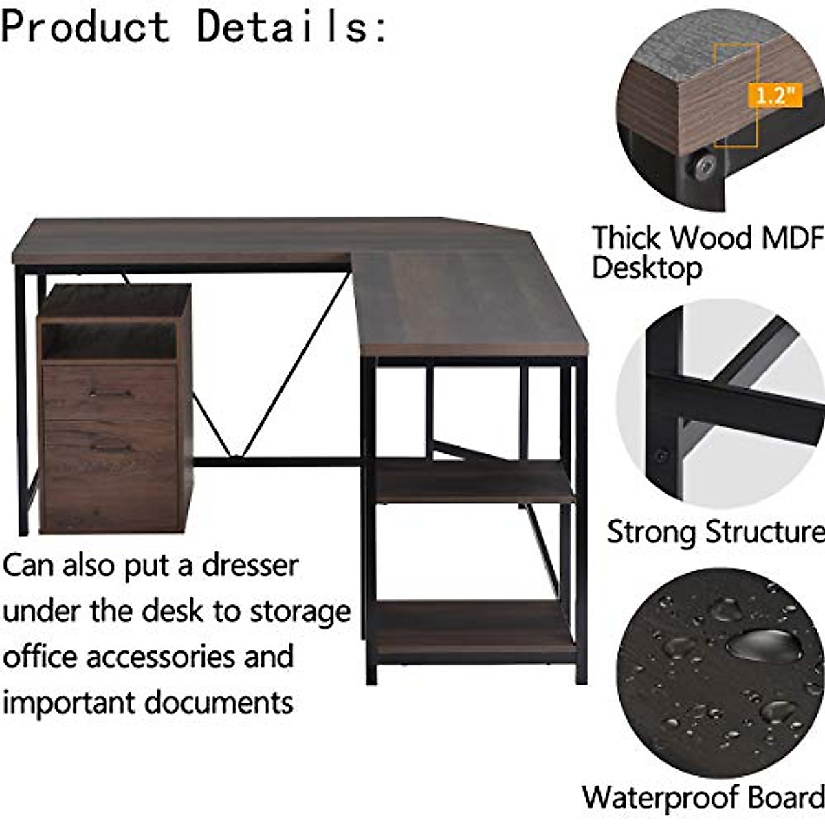 Basic Houseware 59" L Shaped Gaming Desks L-Shaped Computer Desk with Shelves Industrial Corner Desk Gaming Table Workstation for Home Office