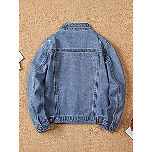 Verdusa Boy's Ripped Long Sleeve Button Front Denim Jacket Coat Outerwear Medium Wash 130