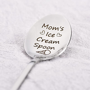 Gifts for Mom Ice Cream Spoon from Daughters Sons Mother Spoon Gift for Mom Mothers Day Birthday Gifts for Mama Spoons Engraved Spoon for Tea Coffee Dessert Lovers