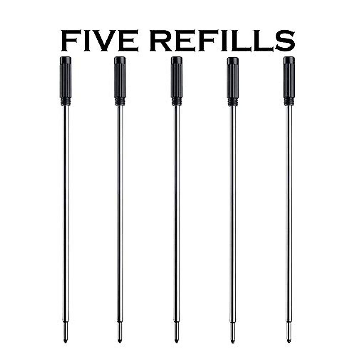 HeTaoCat Red Ink Refill Pack of 5, Replaceable Ballpoint Pen Refills, Medium Point Metal Refil (Black)