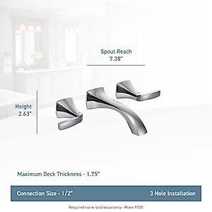 Moen Voss Two-Handle Wall Mount Bathroom Faucet Trim Kit, Valve Required, Chrome T6906