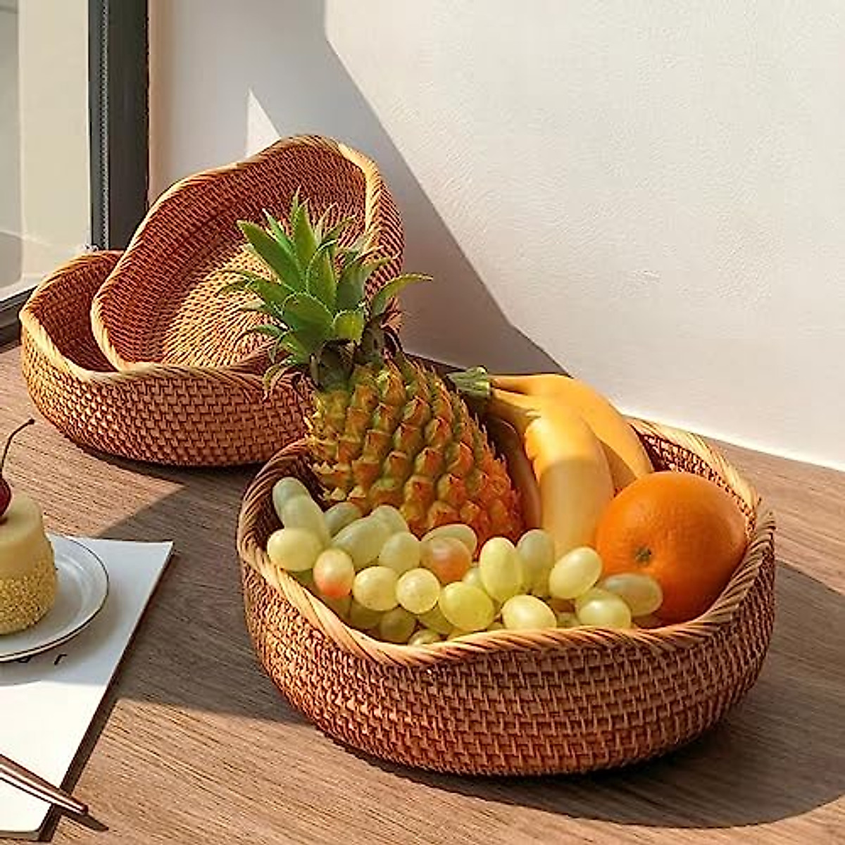 Rattan Decorative Fruit & Bread Bowl - Honey Brown, 10" Woven Round Basket