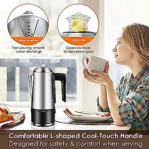 HOMOKUS Electric Coffee Percolator 12 CUPS Percolator Coffee Pot, 800W Percolator Coffee Maker Stainless Steel with Clear Knob Cool-touch Handle, Silver Coffee Pot Percolator Auto Keep Warm Function