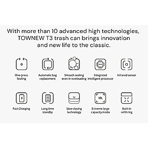 TOWNEW T3 Slim 3.4-Gallon Smart Trash Can with Automatic Open Lid | Diaper Pail | Self-Sealing | Self-Changing| Rechargeable, White, Small