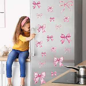 Whaline 12 Sheets Trendy Pink Bow Wall Stickers Light Pink Bow Knot Wall Decals Watercolor Room Mural Stickers for Girls Party Home Nursery, 7.9 x 11.8 Inch