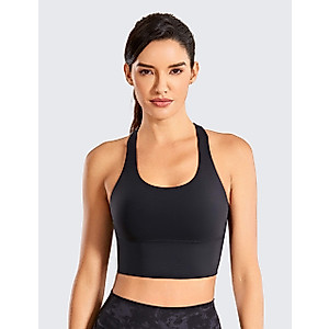 CRZ YOGA Strappy Longline Sports Bras for Women - Wirefree Padded Criss Cross Yoga Cropped Tank Tops Black Small