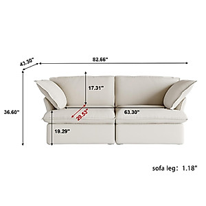 MGH Modular Sectional Sofa with Thick Cushion, 2-Seat Modern Comfy Cloud Couch,Minimalist LoveSeat Deep Seat Couches for Living Room and Apartment(Beige,2Seater)