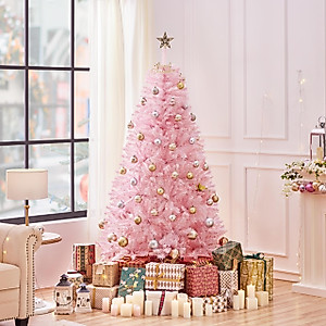 Yaheetech 6ft Pink Artificial Christmas Pine Tree Seasonal Holiday Carnival Home Party Decoration for Home, Office, Party Decoration Indoor Outdoor with 818 Branch Tips and Foldable Stand
