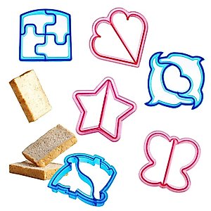 Sandwich Cutter and Sealer, 6 Pcs Bread Decruster Sandwich Cutter Pancake Maker Dinosaur Butterfly Dolphin Heart Puzzle Shape DIY Cookie Sandwich Cutters for Kids Bento Box