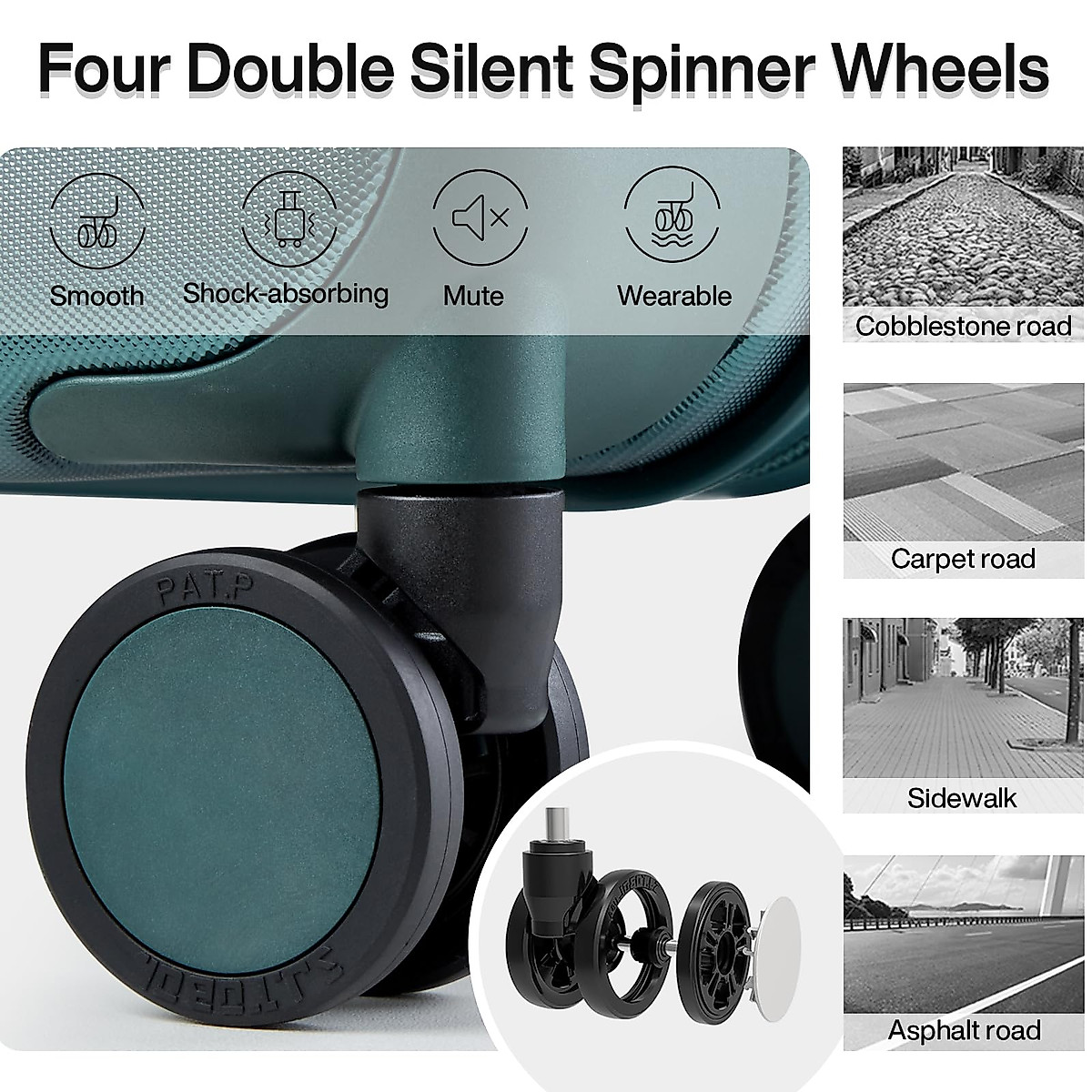 Hanke Carry On Luggage 22x14x9 Airline Approved Spinner Wheels Hard Shell Suitcases for Women & Men TSA Luggage Travel Suitcase Rolling Light Weight Luggage 20 Inch(Blackish Green)