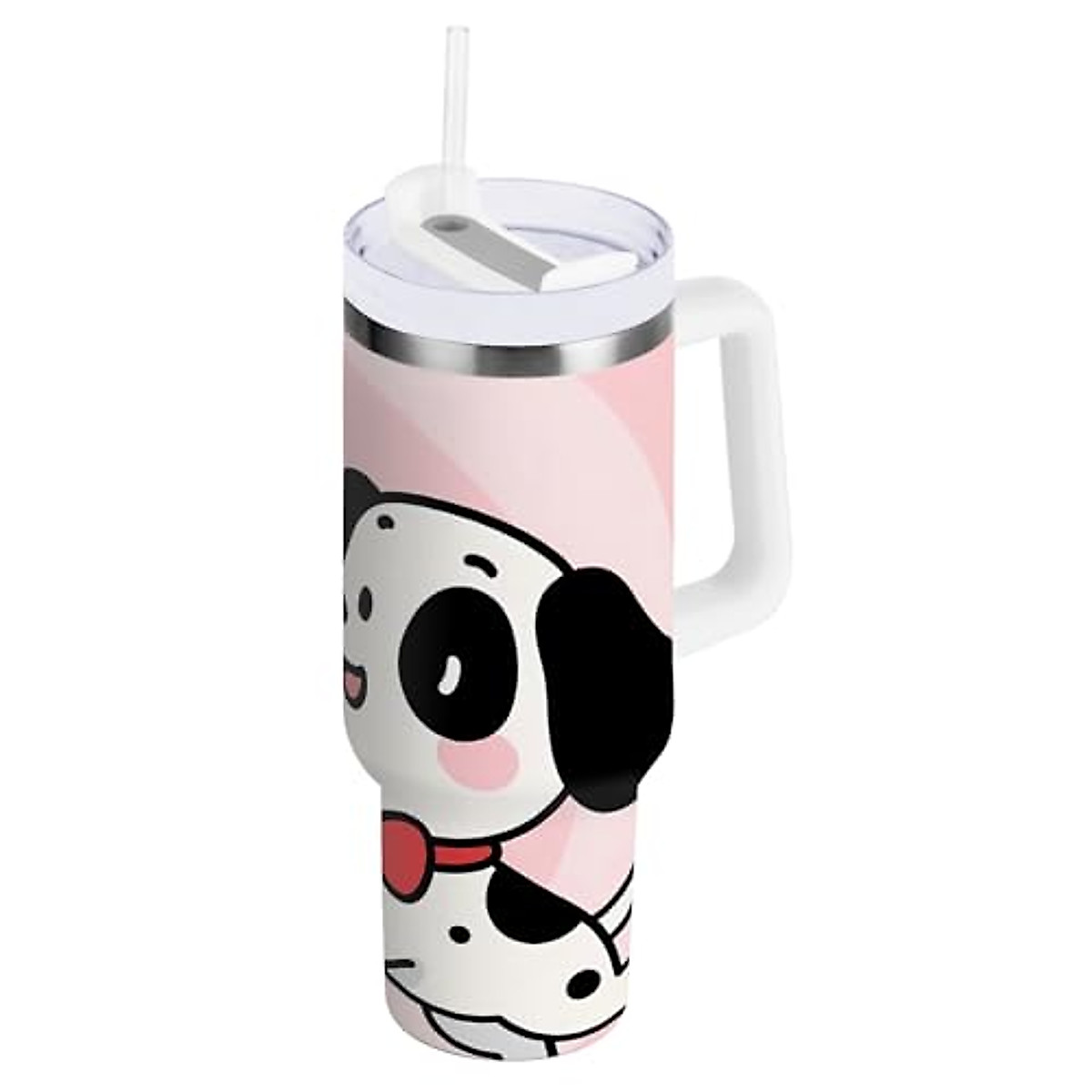 Nexawaveo Stainless Steel Tumbler with Handle and Straw Running Puppy Fits in Standard Cup Holder Iced Coffee Cups for Smoothie Cocktail Beer Soda Fruit Juice