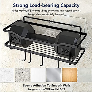 Itsdawn Shower Caddy Basket Shelf with Hooks for Hanging Sponge Self Adhesive Bathroom Shelf for Inside Shower, Stainless Steel Shower Rack Organizer Storage for Bathroom Wall, Black