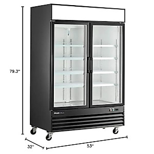 PEAKCOLD 2 Door Upright Commercial Display Cooler - Large Capacity Glass Door Merchandiser Cooler; 45 CU Ft.