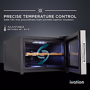 Ivation Premium Stainless Steel 8 Bottle Horizontal Thermoelectric Wine Cooler/Chiller Counter Top Red & White Wine Cellar w/Digital Temperature, Freestanding Refrigerator Quiet Operation Fridge