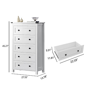 Wodeer White 5 Drawers Dresser for Bedroom,Wood Storage Chest of Drawers, Dresser with Metal Handles,Dressers Organizer for Bedroom, Living Room,Hallway,Nursery