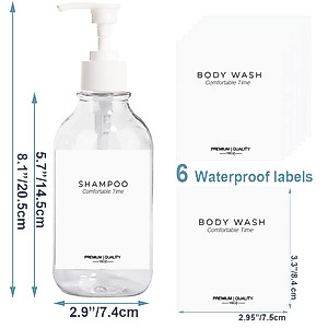 3 Pack of Shampoo and Conditioner Bottles - Apothecary Dispenser Bottle for Bathroom and Kitchen, Refillable Shampoo Bottles for Shampoo Lotion Oil Shower Soap Hand Soap and Dish Soap (Clear)