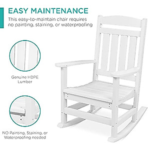 Best Choice Products All-Weather Rocking Chair, Indoor Outdoor HDPE Porch Rocker for Patio, Balcony, Backyard, Living Room w/ 300lb Weight Capacity, Contoured Seat - White
