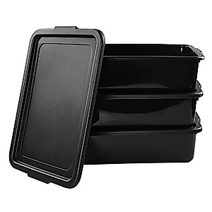 Idomy 3-Pack 13 L Black Commercial Bus Tub, Plastic Bus Box with Lids