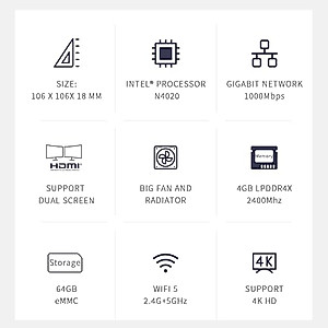 Beelink T5 Mini pc Celeron N4020(4M Cache,up to 2.8GHz), 4G DDR+64G eMMC, 2.4G/5GWiFi, Mini Computer Supports 4K Dual HDMI/4*USB3.0/BT5.0，Gigabit Network