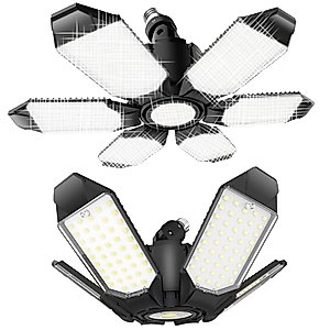 GHUSTAR LED Garage Light, 2 Pack Total 24000Lm Screw in Rotatable LED Shop Light for Barn Ceiling, Shed Angled Roof 6500K Bright Basement Lamp Fit for E26 Bulb Socket for Workshop, Attic, Utility