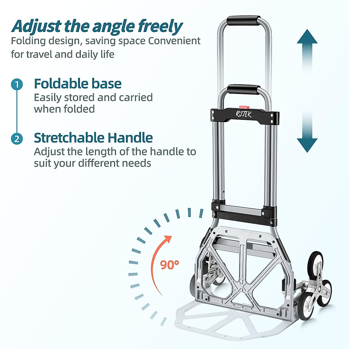RJTEK 【Upgraded Version】 Stair Climber Hand Truck and Dolly, 220 Lb Capacity Stair Climbing cart Heavy-Duty Trolley Cart Heavy-Duty Luggage cart Stair Dolly Lightweight with Telescoping Handle