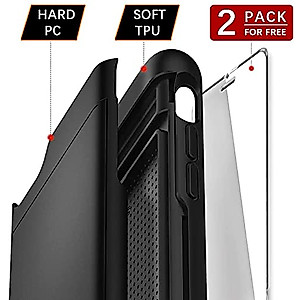 SUPBEC Designed for iPhone 12 Case, iPhone 12 Pro Case, Wallet case with Card Holder & Screen Protector[x2], Silicone Shockproof Protective Phone Cover, case for iPhone 12/12 pro, 6.1'', Black