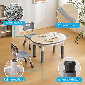 UNICOO Kids Table and Chairs Set - Toddler Table and Chair Set, Kids Study Table, Kids Play Table with 2 Chairs, Graffiti Desktop, Classroom/Daycare/Home, Children Multi-Activity Table for Ages 2-10