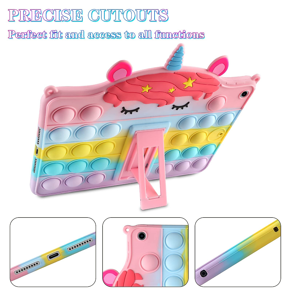 WESADN for iPad 10.2 Case for iPad 9th 8th 7th Generation Case with Kickstand Silicone Fidget Bubble Case for Girls Kids Cute Rainbow Pop Protective Holder Tablet Cover for iPad 2021 2020 2019