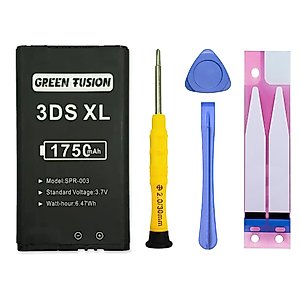 GREEN FUSION for 3DS XL & New 3DS XL Battery Replacement, 1750mAh SPR-003 Battery for Nintendo 3DS XL/New 3DS XL (Not for 3DS/New 3DS) with Repair Toolkit
