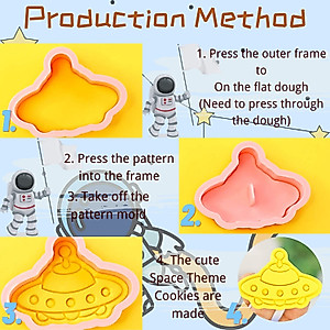 Crethinkaty Space Cookie Cutter-8 Plastic Cookie Stamp-Space Cartoon Fun Cookie Cutter Set, Children's Baking Set.