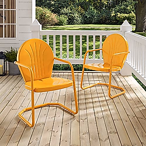 Crosley Furniture Griffith Outdoor Chair, Retro Metal Patio Chairs for Dining, Porch, Deck, Balcony, Tangerine