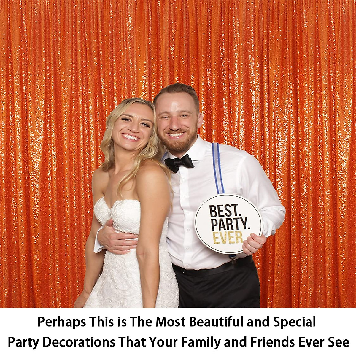 ShinyBeauty Sequin Curtains 2 Panels 4x10ft Orange Sequin Backdrop Curtains Sparkly Curtain Selfie Wall for Parties Wedding Decoration