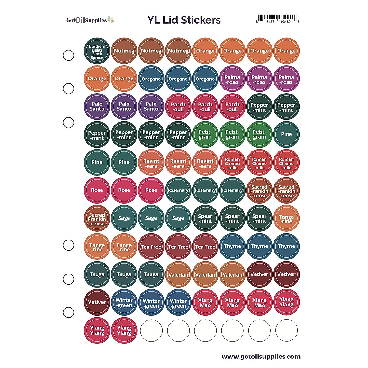 Young Living Essential Oil Labels Bottle Cap Stickers for YL EO Bottles 7 Sheets 616 Lid Stickers for Aromatherapy Containers YoungLiving Lid Stickers by Got Oil Supplies