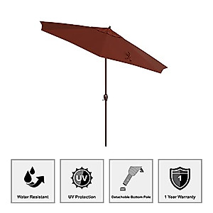 California Umbrella 9' Round Aluminum Patio Umbrella, Crank Lift, Auto Tilt, Bronze Pole, Terracotta Olefin