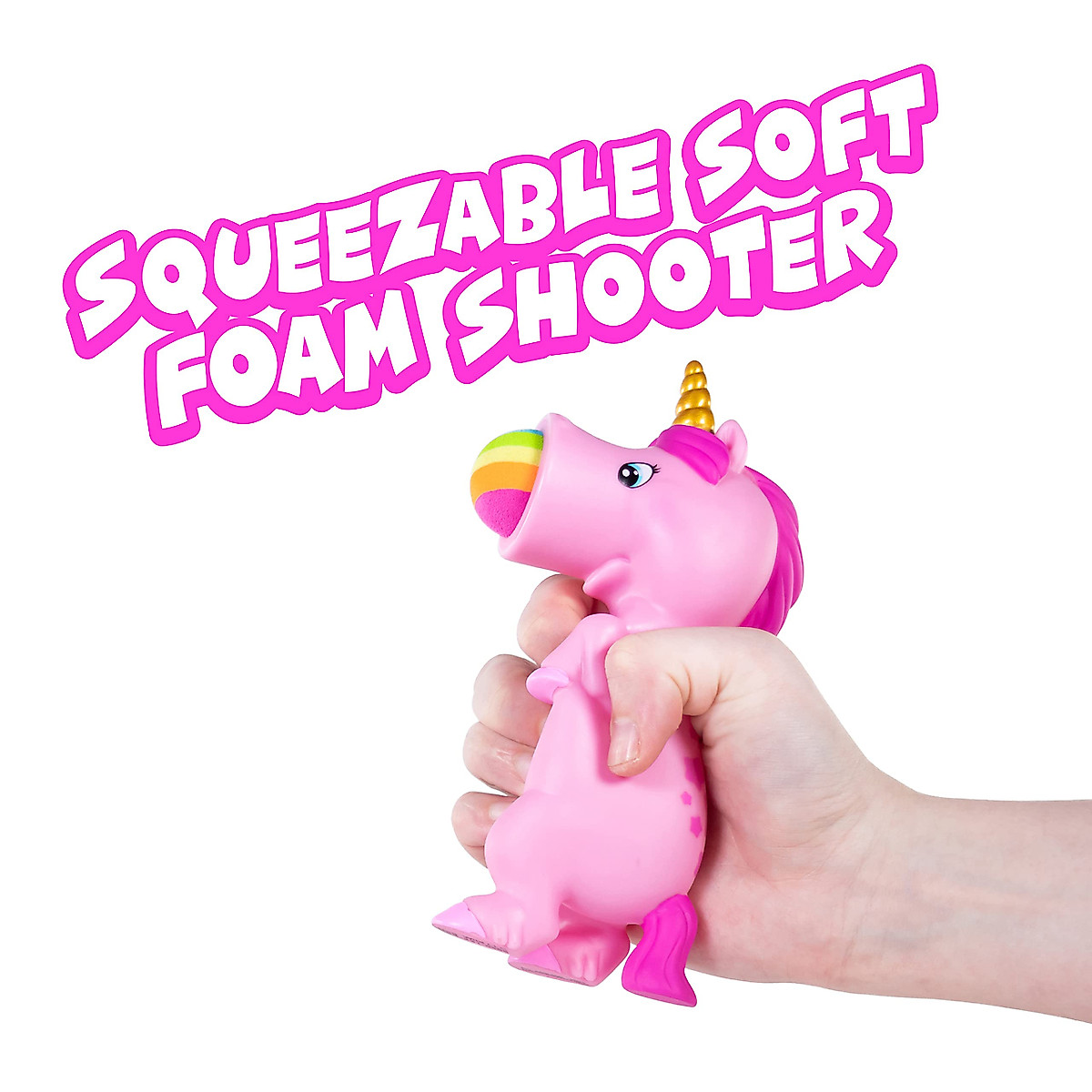 Hog Wild Pink Unicorn Popper Toy - Shoot Foam Balls Up to 20 Feet - 6 Rainbow Balls Included - Age 4+