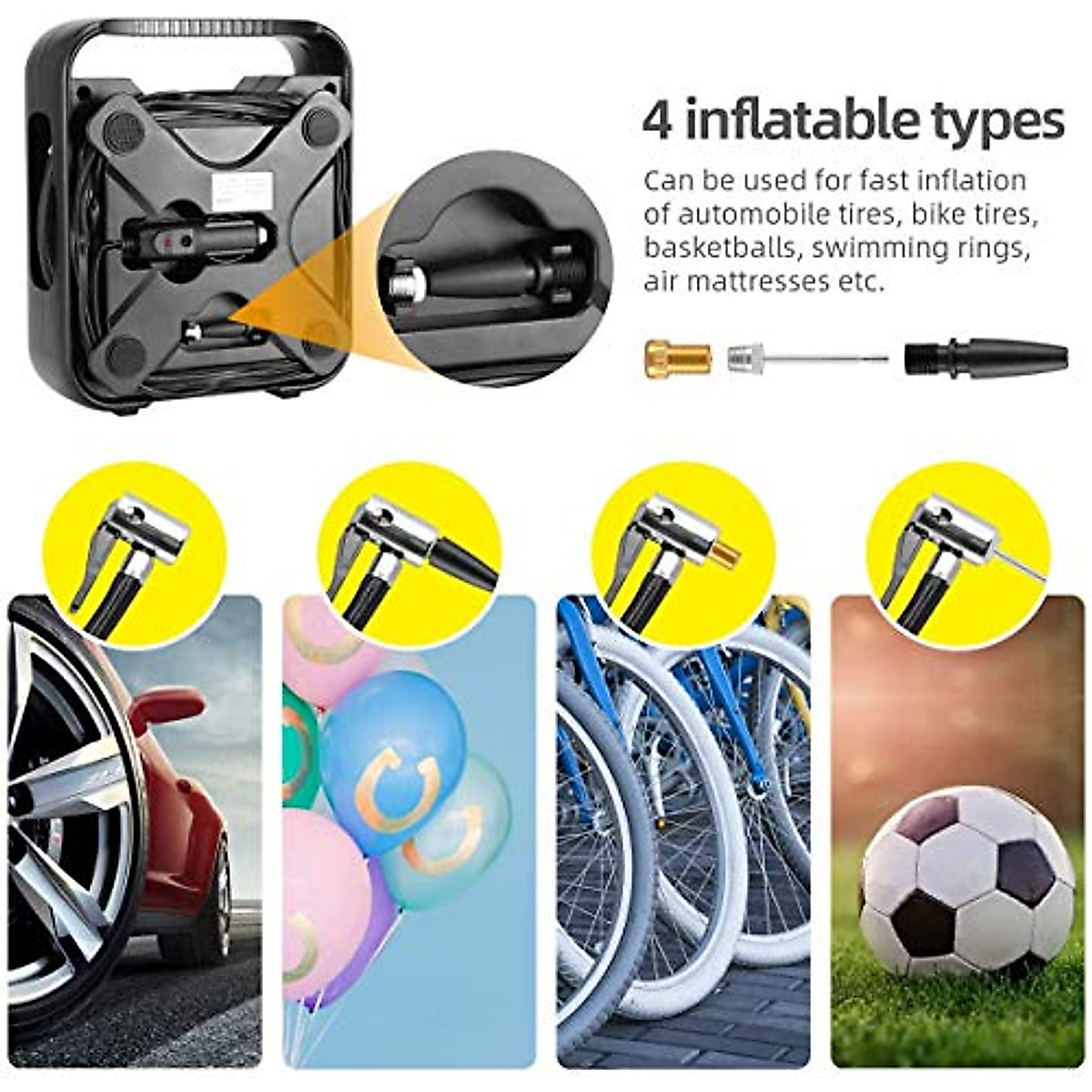 WindGallop Digital Car Tire Inflator Portable Air Compressor for Car Tires 12v Car Air Pump Tire Pump with Pressure Gauge LED Light Valve Adaptors for Bike Automobiles Basketball Pool Toys (1606y)