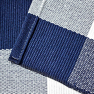 USTIDE Buffalo Plaid Check Rug Navy Blue and White Cotton Rugs 23.6"x35.4"Washable Hand Woven Outdoor Rugs Layered Doormats for Porch Kitchen Farmhouse