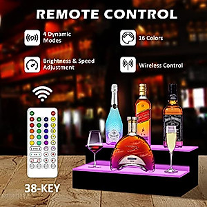 VONCI LED Lighted Liquor Bottle Display Shelf,16 Inch 2 Step Illuminated Bottle Display Shelf LED Lighted Bar Shelf with Remote Control App Control for Home Commercial Bar Party Accessories