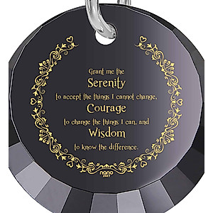 925 Sterling Silver Serenity Prayer Necklace Inspirational Pendant Inscribed in 24k Gold on Black CZ, 18"