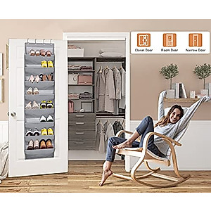 KEETDY Over the Door Shoe Organizer with 8 Deep Pockets, Hanging Shoe Rack for Closet Hanger Fits 20 Pairs Shoe Holder for Narrow Door Shoe Storage, Grey
