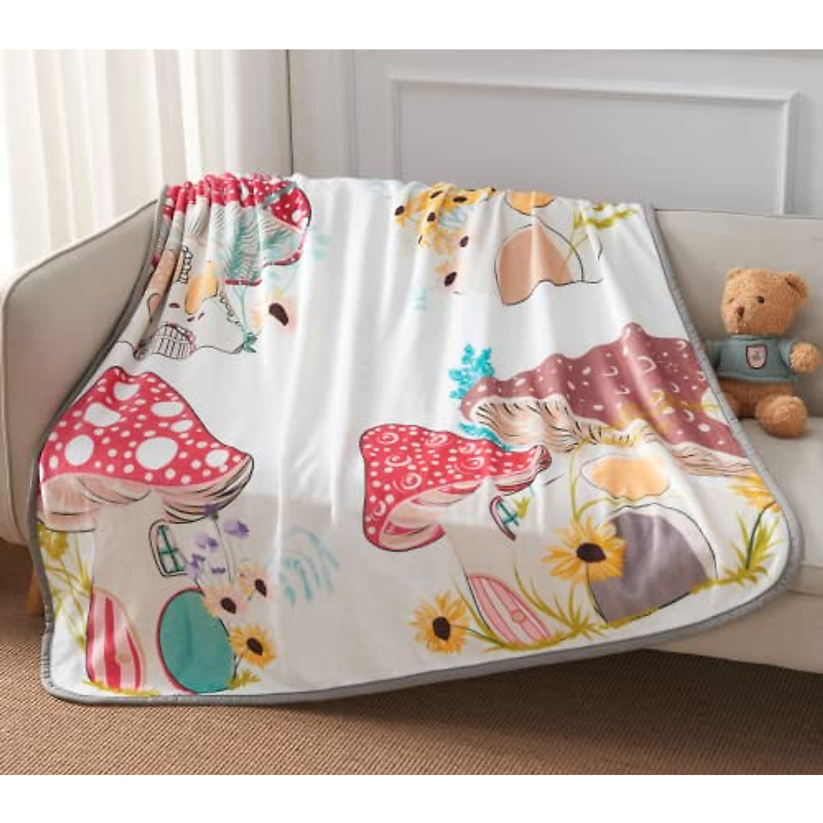 Red Mushroom Blanket, Mushroom Throw Blanket Women Men Kids Cozy Super Soft Flannel Double Layer Plush Bed Blanket ，All Season Blanket Gifts，50x60inch…