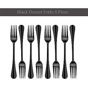 Black Salad Forks Set for 8, Stainless Steel 6.8-Inch Dessert Fork 8-Piece, Mirror Polished, Dishwasher Safe