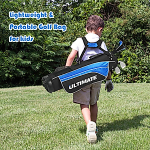 Tangkula Junior Golf Club Set for Children Right Hand, Includes #3 Fairway Wood & #7/#9 Irons, Putter, Head Cover & Rain Hood, Golf Stand Bag, Perfect for Children, Kids