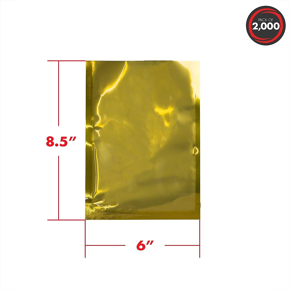 UltraSource - Vacuum Chamber Pouches, Durable 4-Mil Thickness, Improved Puncture Resistance, Pre-Cut Bags with notch, Clear and Metalized Film (6" x 8.5" (Pack of 2000), Gold/Clear)