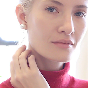 Large Pearl Earrings for Women - Big Pearl Earrings for Women Studs, Large Pearl Studs Earrings for Women, Oversized Pearl Earrings 14mm White Faux Pearl Earring Studs, Big Stud Earrings for Women