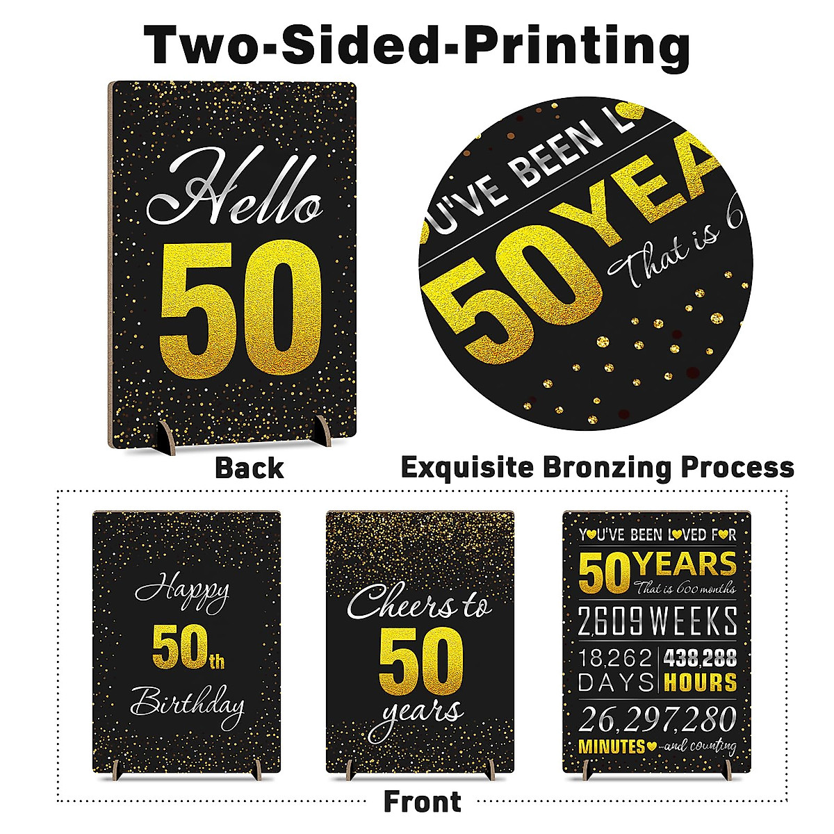 Giftota 50th Birthday Decorations - 3 Pack 3mm Thickness Birthday Poster - 50th Birthday Gifts with Stand - Birthday Party Decorations for 50 Year Old - 50th Birthday Table Sign for Party Supply