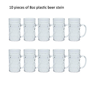 Plastic Beer Mugs With Handles, 8oz Dimpled Plastic Beer Steins, Oktoberfest Beer Mug, Small Plastic Beer Mug for Event, Party, Beer Festival, BBQ, Picnic (10 Pcs)