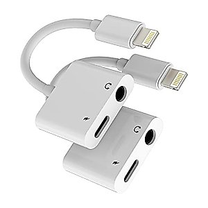 Headphone Adapter(2pack)Compatible with Lightning to 3.5mm AUX Audio Jack and Charger Dongle Earphone Splitter Compatible for iPhone 11 12 pro xs xr x 8 for Ipad Converter charging connector for Apple